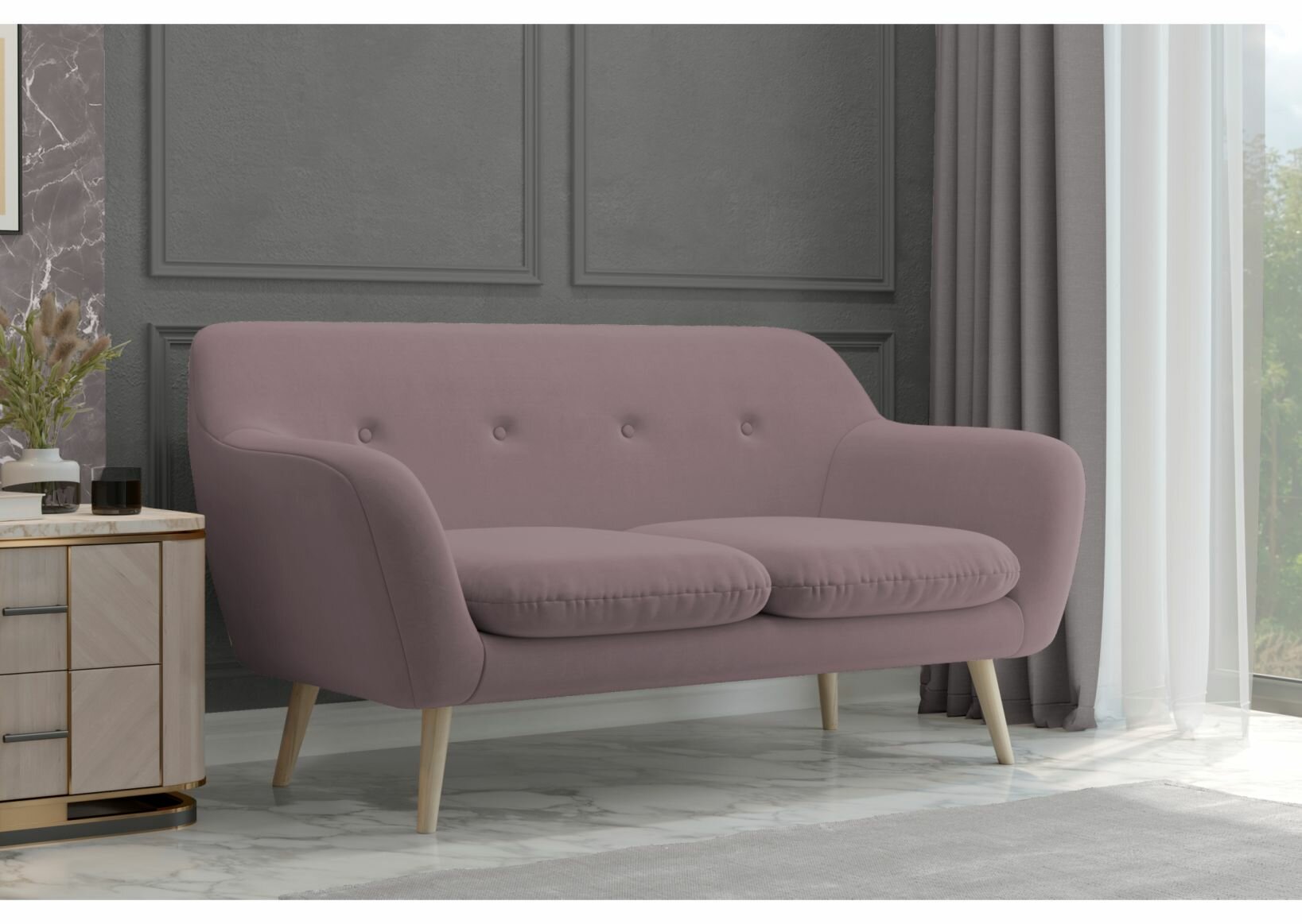 Диван прямой нераскладной Дайсон двухместный в цвете темно-розовый (димроуз)