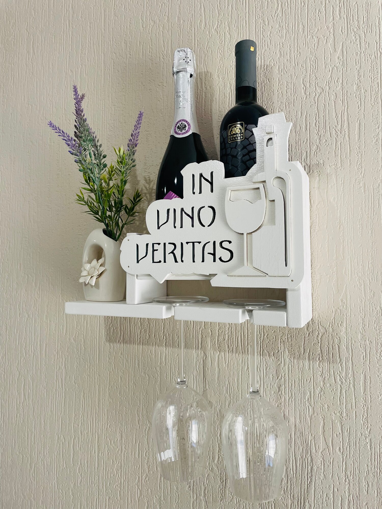 Настенная полка для бутылок вина и бокалов мини