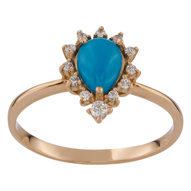 Кольцо, красное золото, 585 проба, бирюза