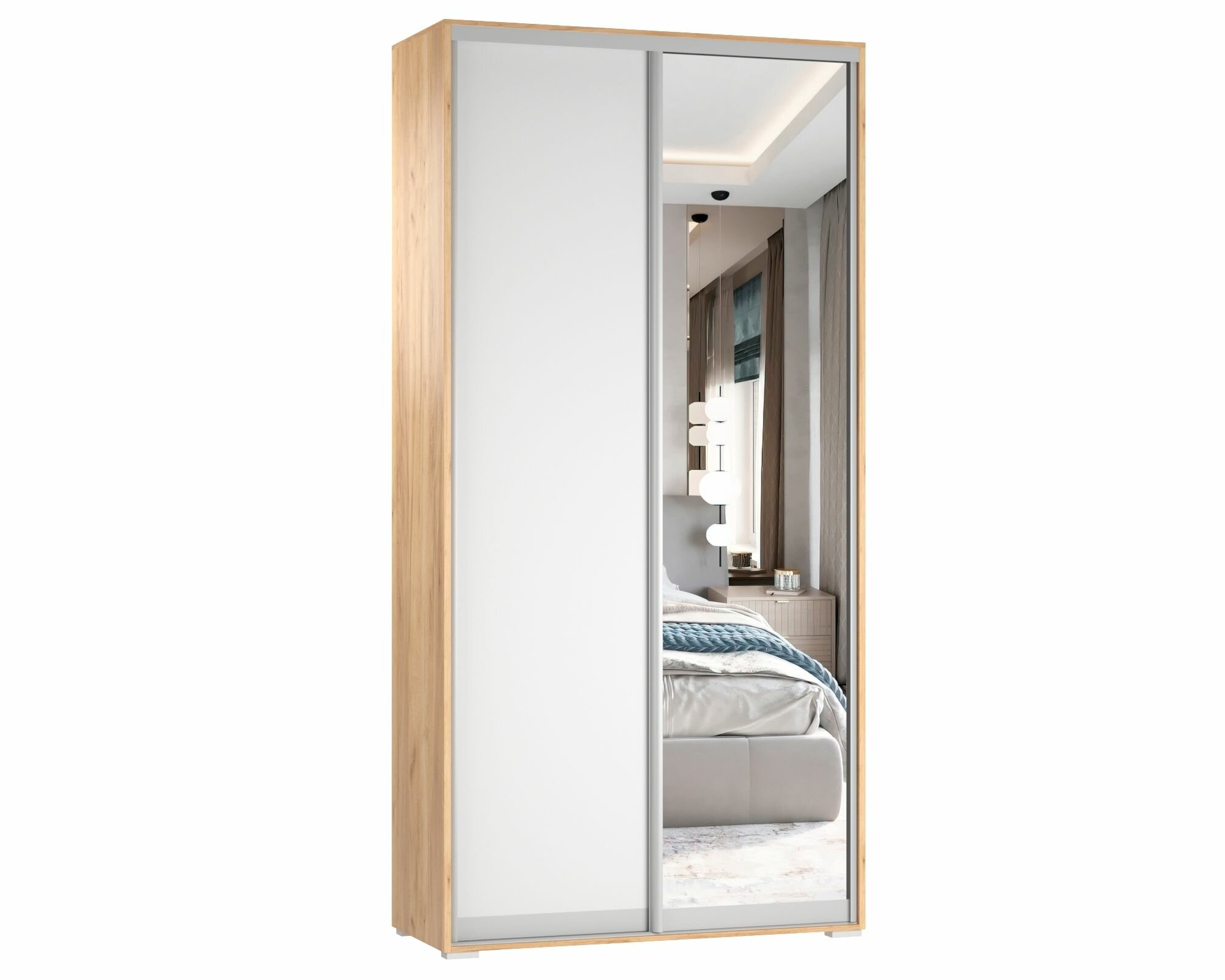 Шкаф купе с полками и штангой "МНР 8" 100х240х60 Дуб крафт золотой / Белый