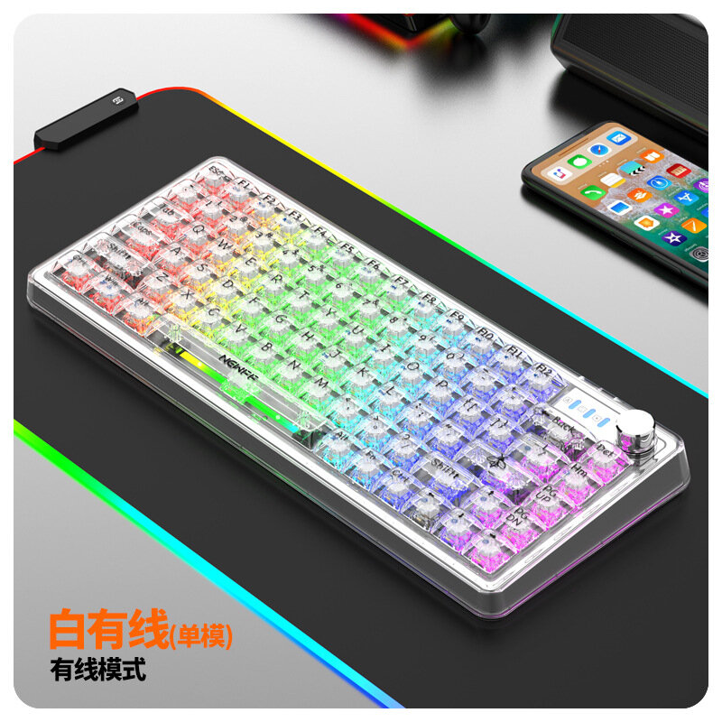 Клавиатура механическая K60 Прозрачно-белая Одномодовая беспроводная с RGB подсветкой и горячей заменой клавиш для ПК