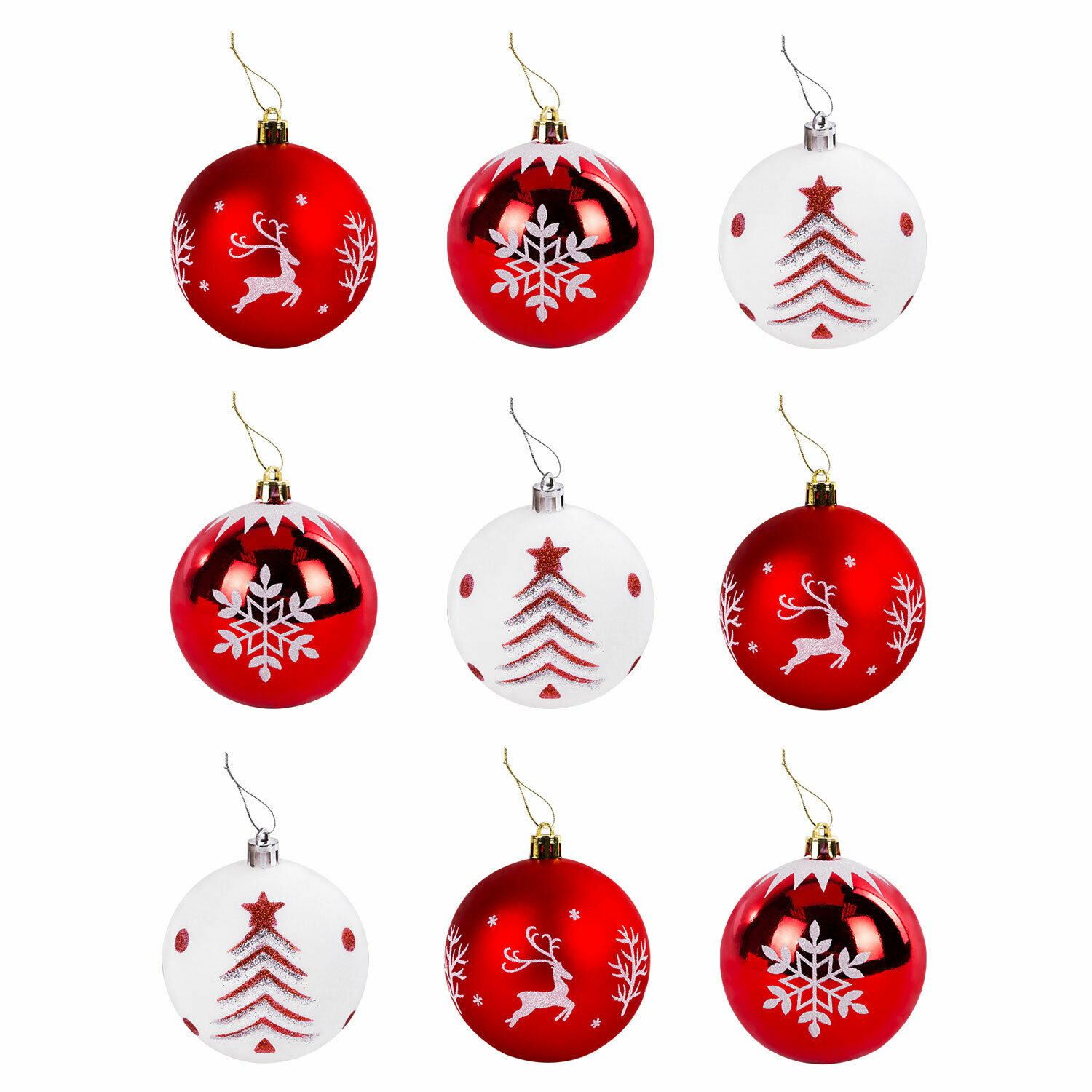 Шары ёлочные 9 шт, 8 см, "Русская Зима", пластик, цвет: красный/белый, золотая сказка, 591986