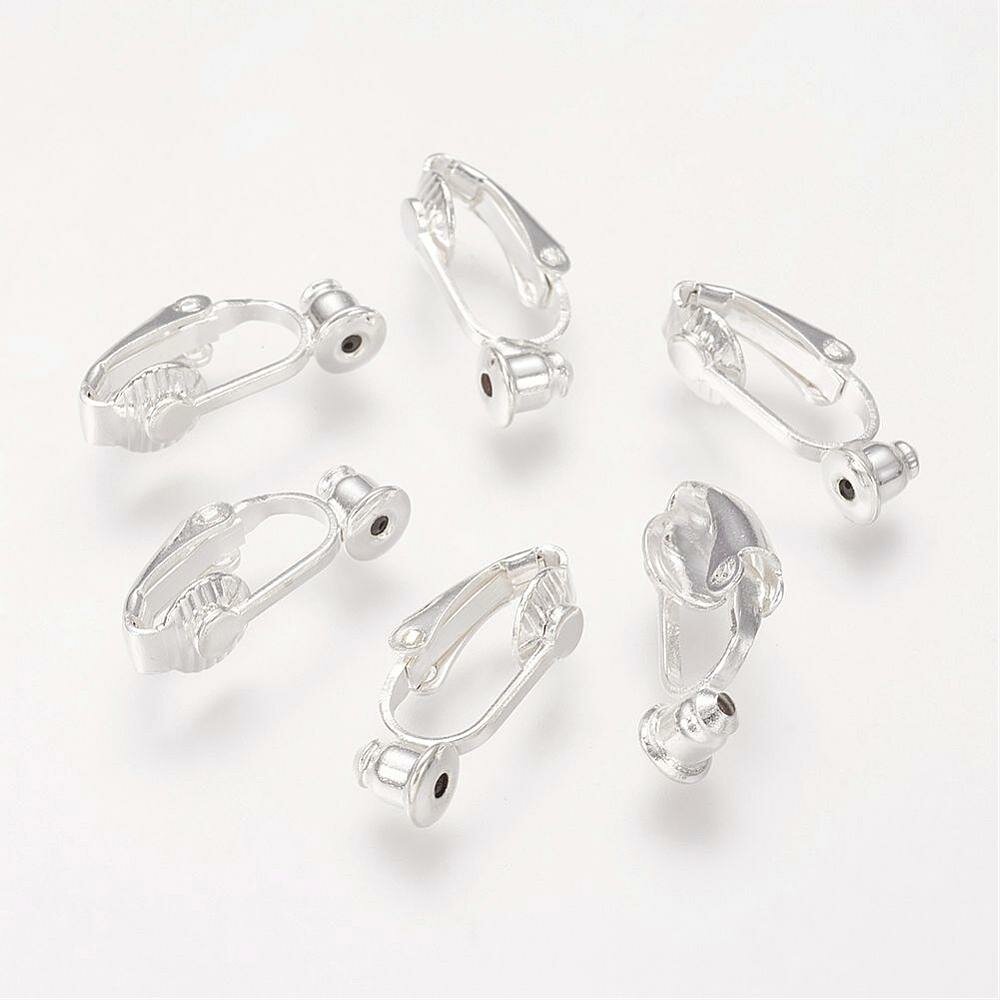 Конвертеры пусеты - клипсы, 19х5мм, базовый материал - латунь, серебристого цвета, 2 пары