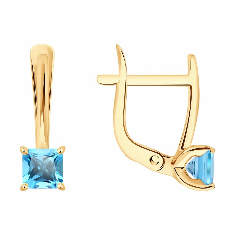 Серьги, красное золото, 585 проба, топаз