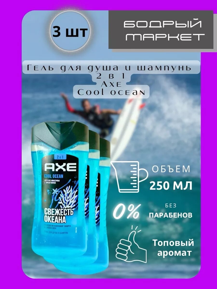 Гель для душа и шампунь 2в1 Cool Ocean 250мл 3шт