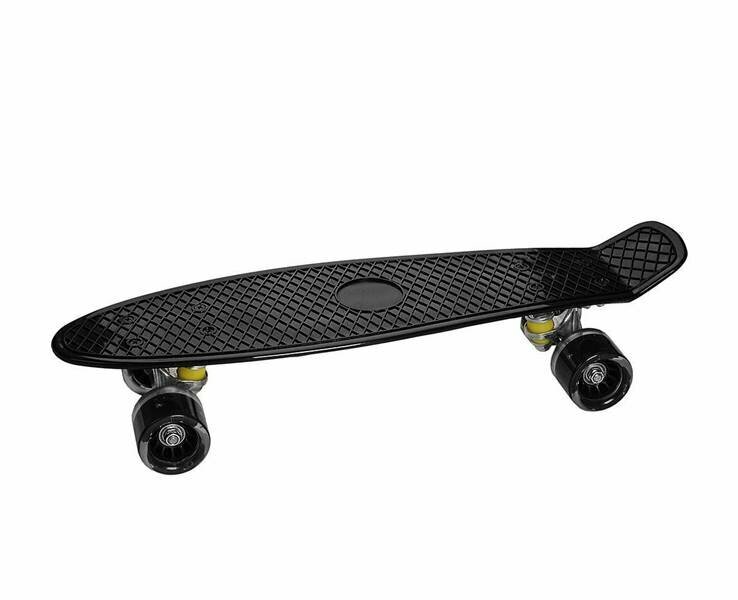 Скейтборд пластиковый, широкие колеса PU со светом, стойка: алюминиевая, 56*15 см, Цвет черный