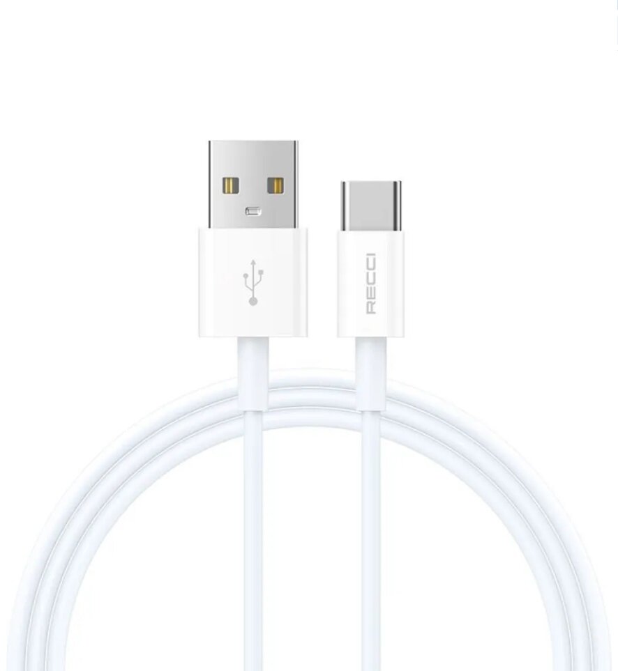 Кабель для быстрой зарядки и передачи данных Recci Smart Data Cable, USB to Type-C, 3A, 1 метр, Белый, RS06C