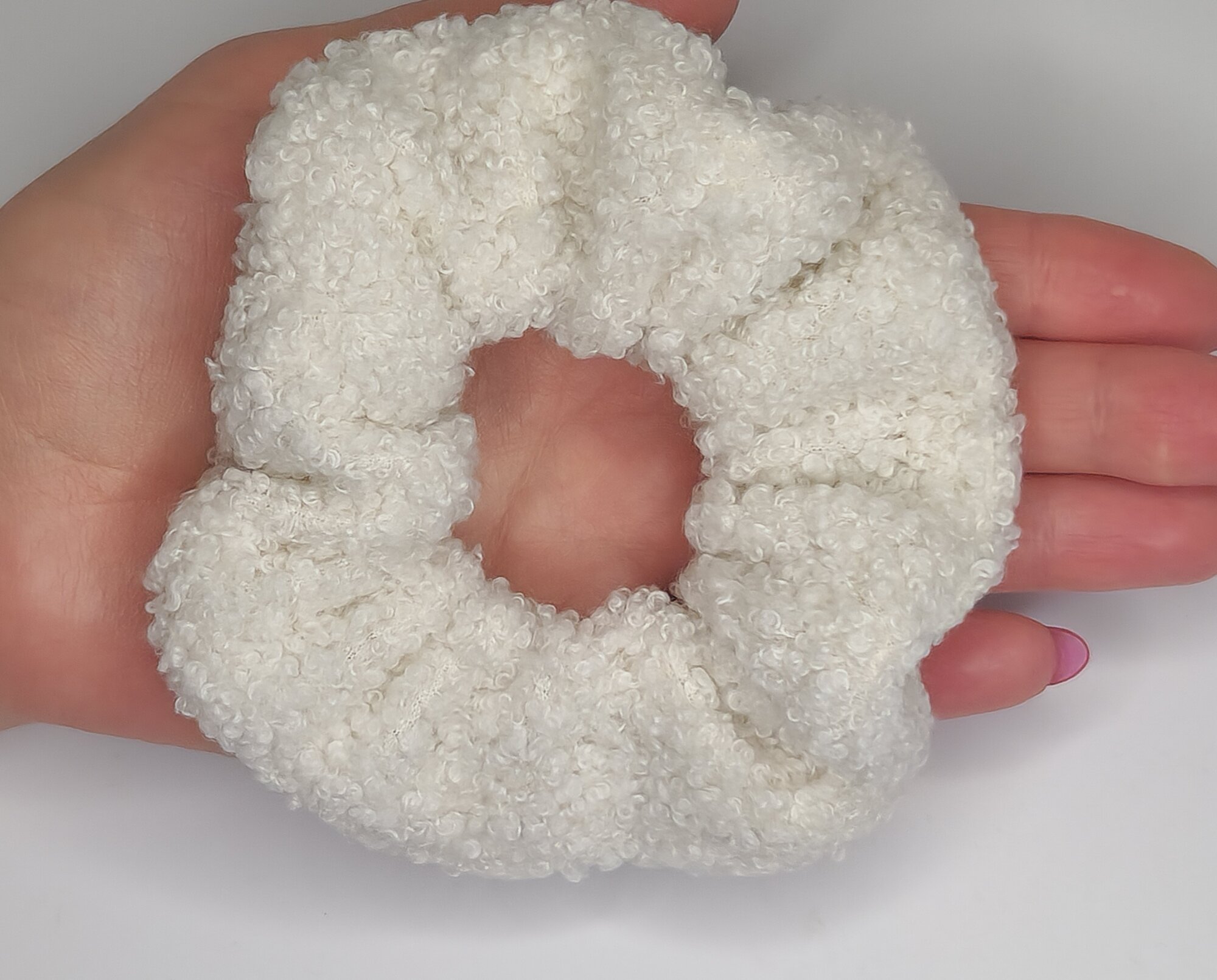 Резинка для волос "Букле", белая, текстиль, 11см