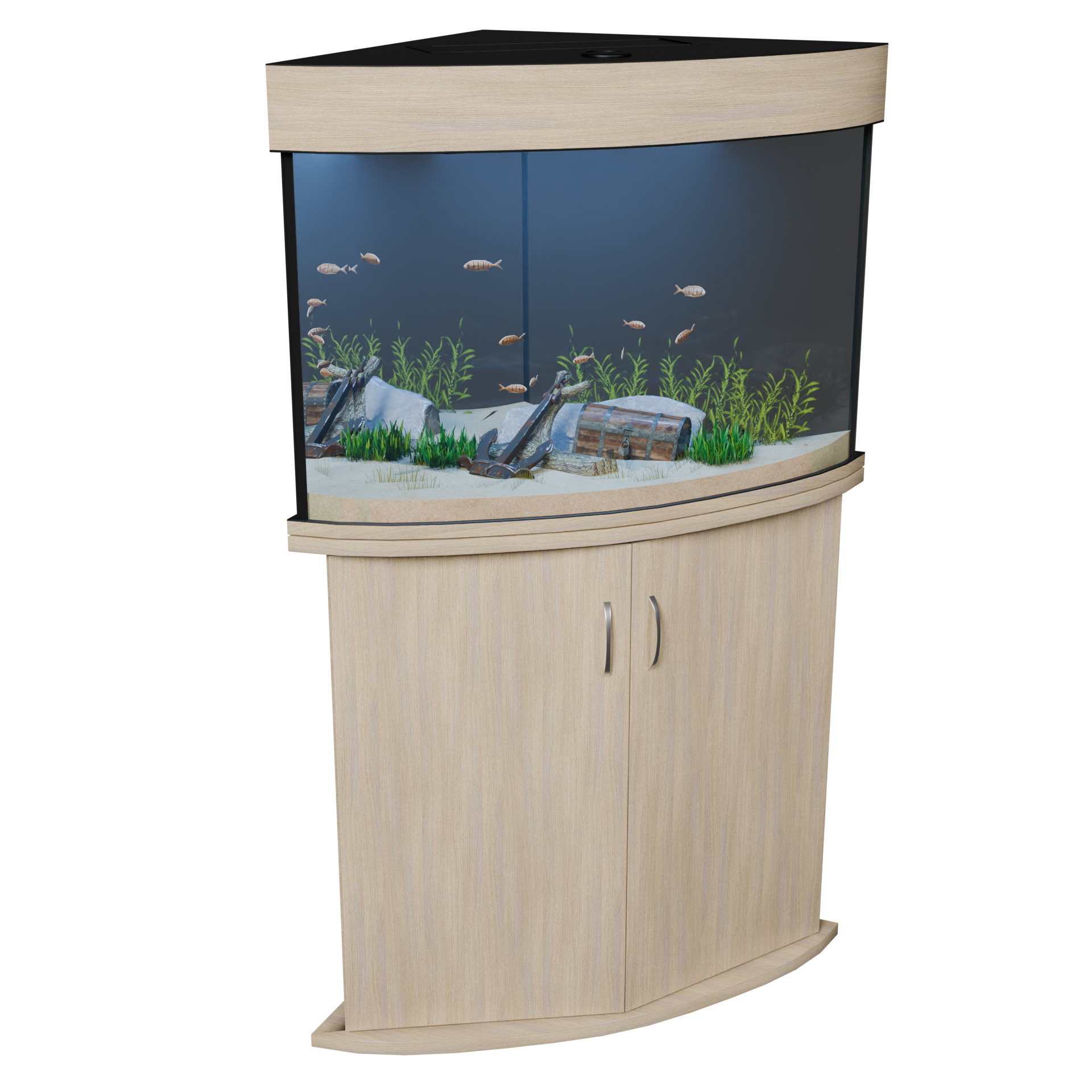 Аквариум 120 литров с тумбой угловой с крышкой и освещением (58х58х57см) для рыбок