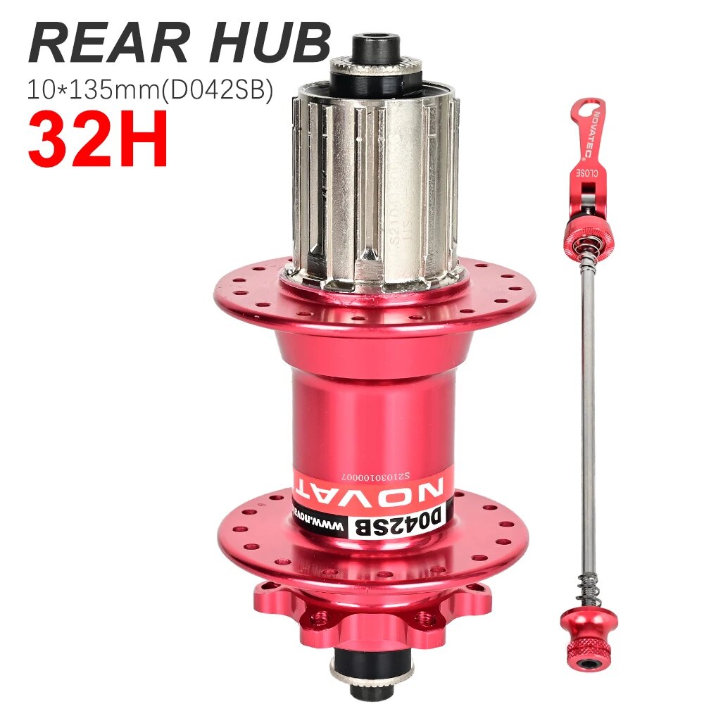 Novatec D041SB/D042SB ступицы велосипедные дисковые черные/красные Красный, Red rear 32H