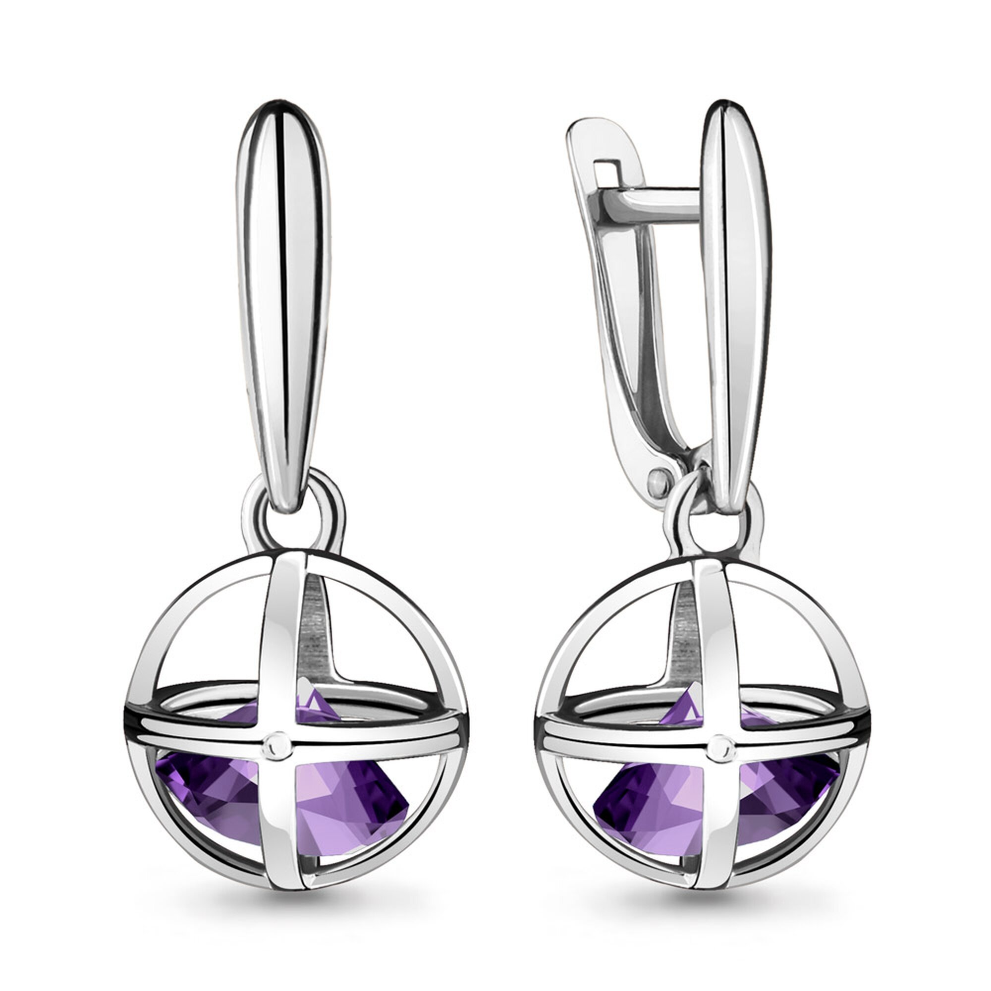 Серьги, серебро, 925 проба, родирование, аметист