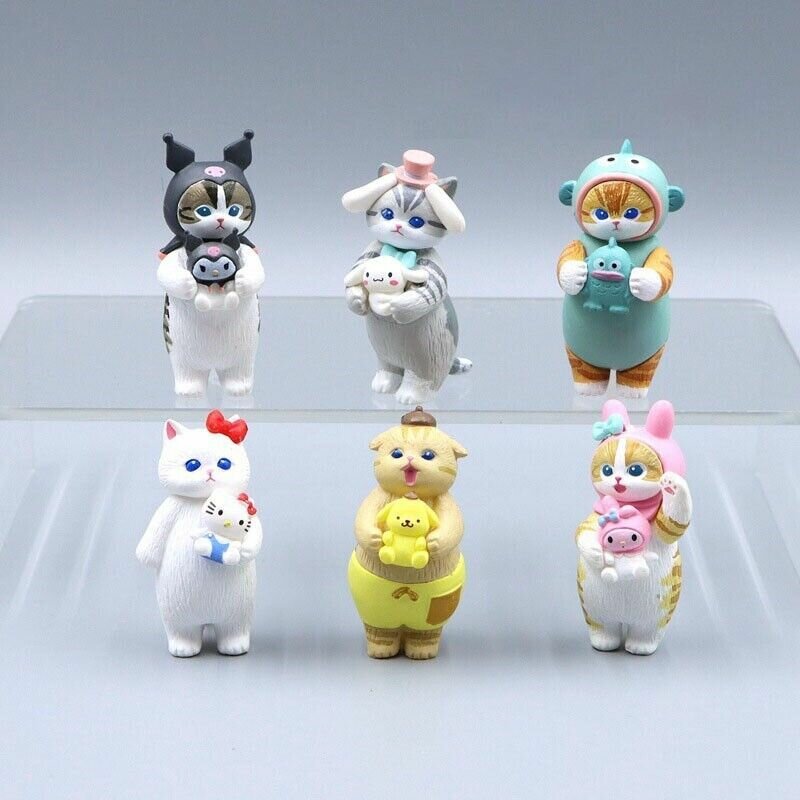 6 шт. Кукольные игрушки Sanrio Mofusand Figure Toys Hello Kitty Cinnamoroll Mini Model Toy Cake Decoraction 1