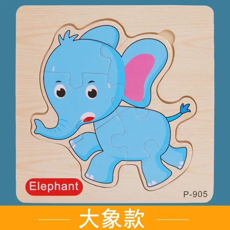 Деревянный 3D пазл с животными 7-elephant