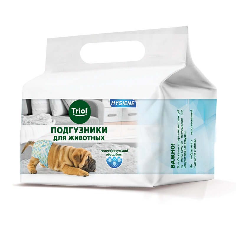 Подгузники для собак S, вес собаки 4-7кг бренд Triol (уп.12шт.)