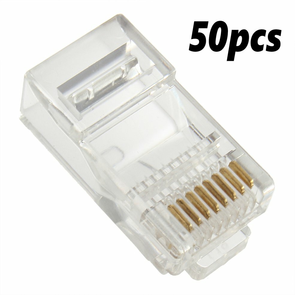 50x RJ45 Cat5e Cat6 сетевой LAN патч-кабель обжимной разъем коннектор GOLD Pins - прозрачный