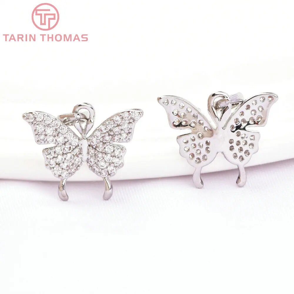 Фурнитура для бижутерии TARIN THOMAS, подвески-бабочки, латунь с цирконом, золотого цвета 6750-Platinum Color