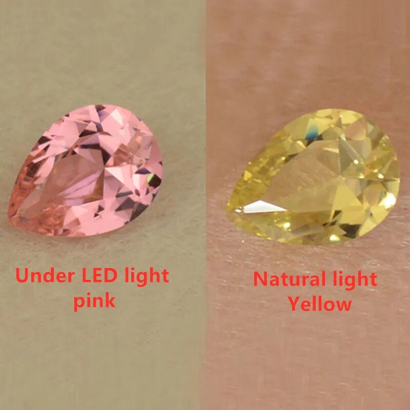 Лабораторные камни александрита желто-розовые грушевидные 204# 8x12mm(1pcs)