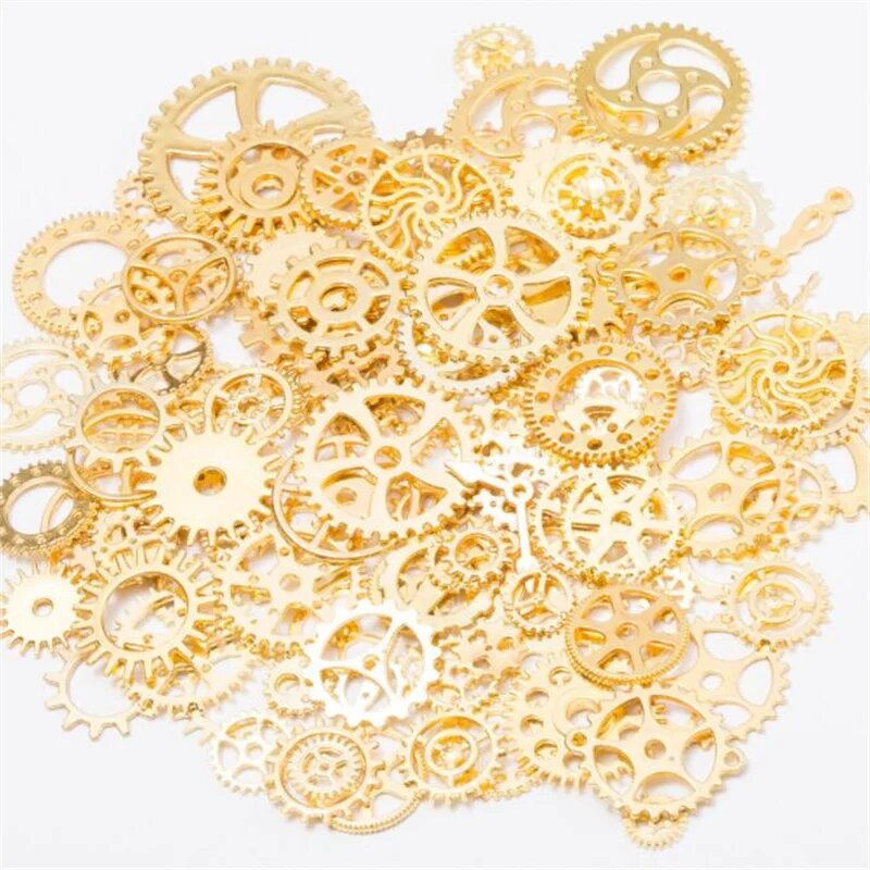 Металлические стимпанк шестерни charms 50/100г 100g, Gold