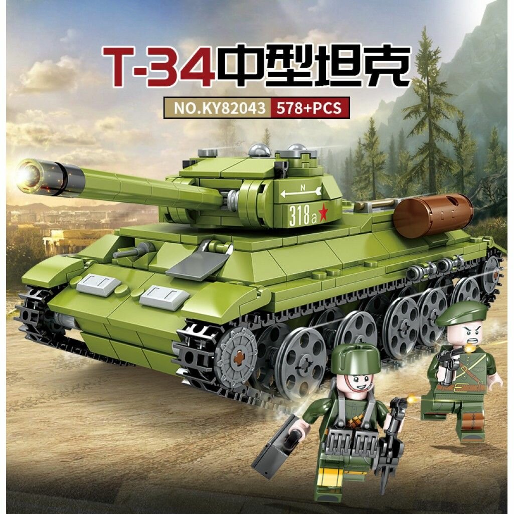 Конструктор KY82043 Kazi Российский Танк T-34, 426 деталей, 2 минифигурки