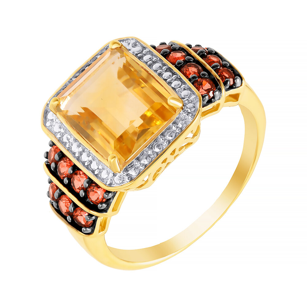 Кольцо, серебро, 925 проба, родирование, цитрин