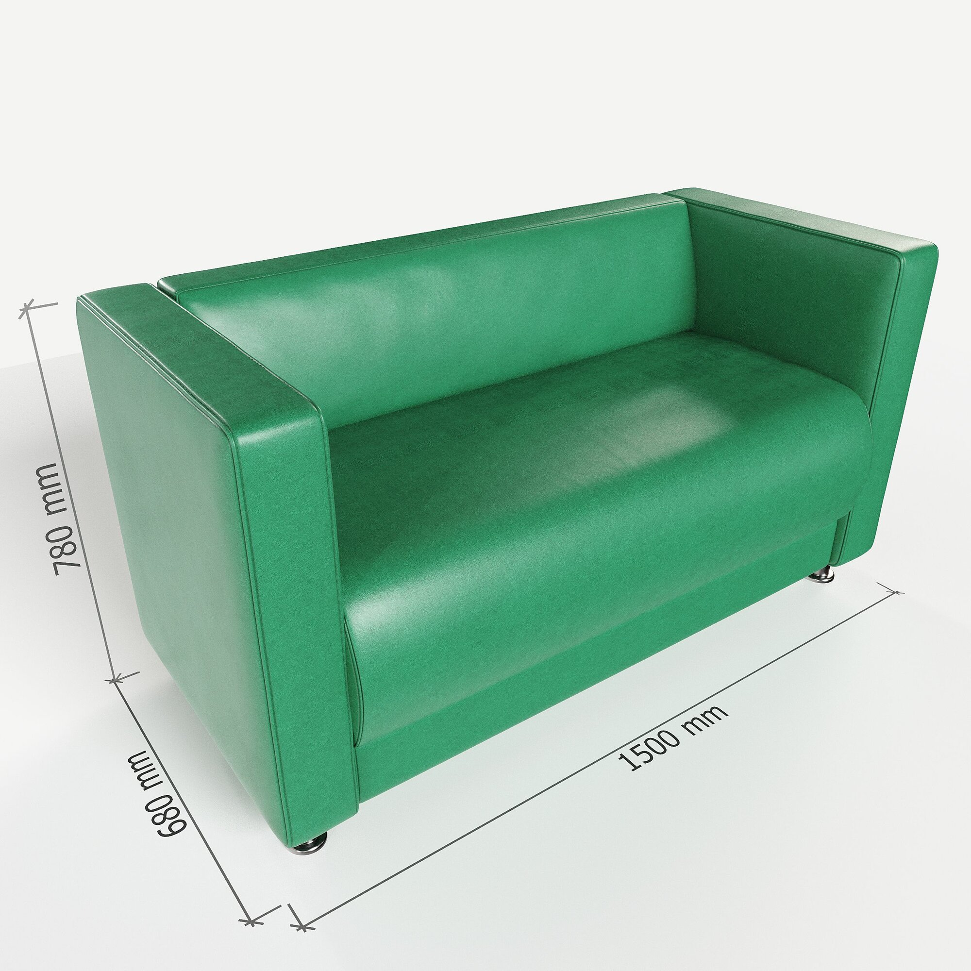 Диван прямой офисный из эко кожи с подлокотниками Пауза (Зеленый 150)