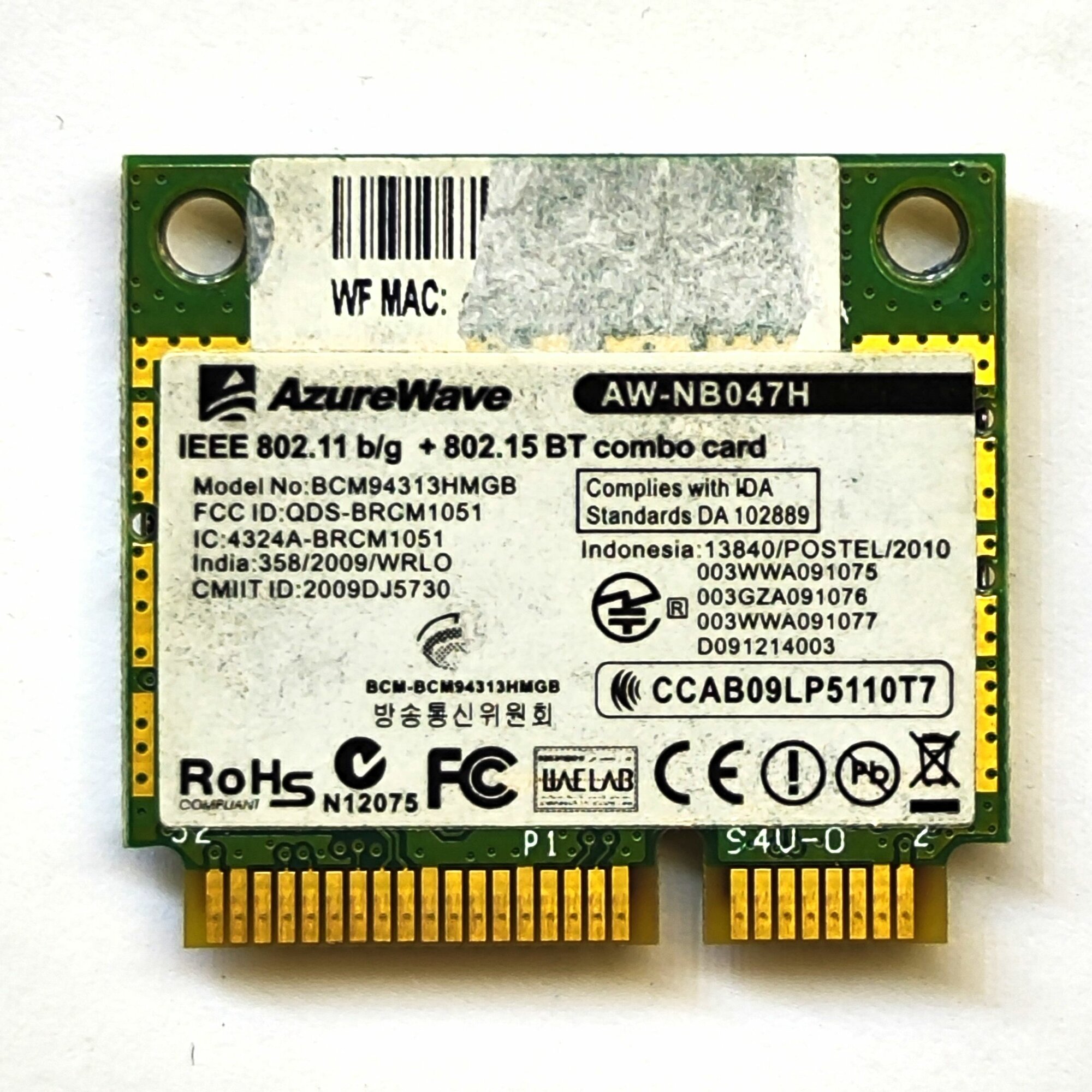 Сетевой модуль Wi-Fi адатер для интернета WiFi сетевая карта mini PCI-E Azureware BCM94313HMGB AW-NB047H для ноутбука