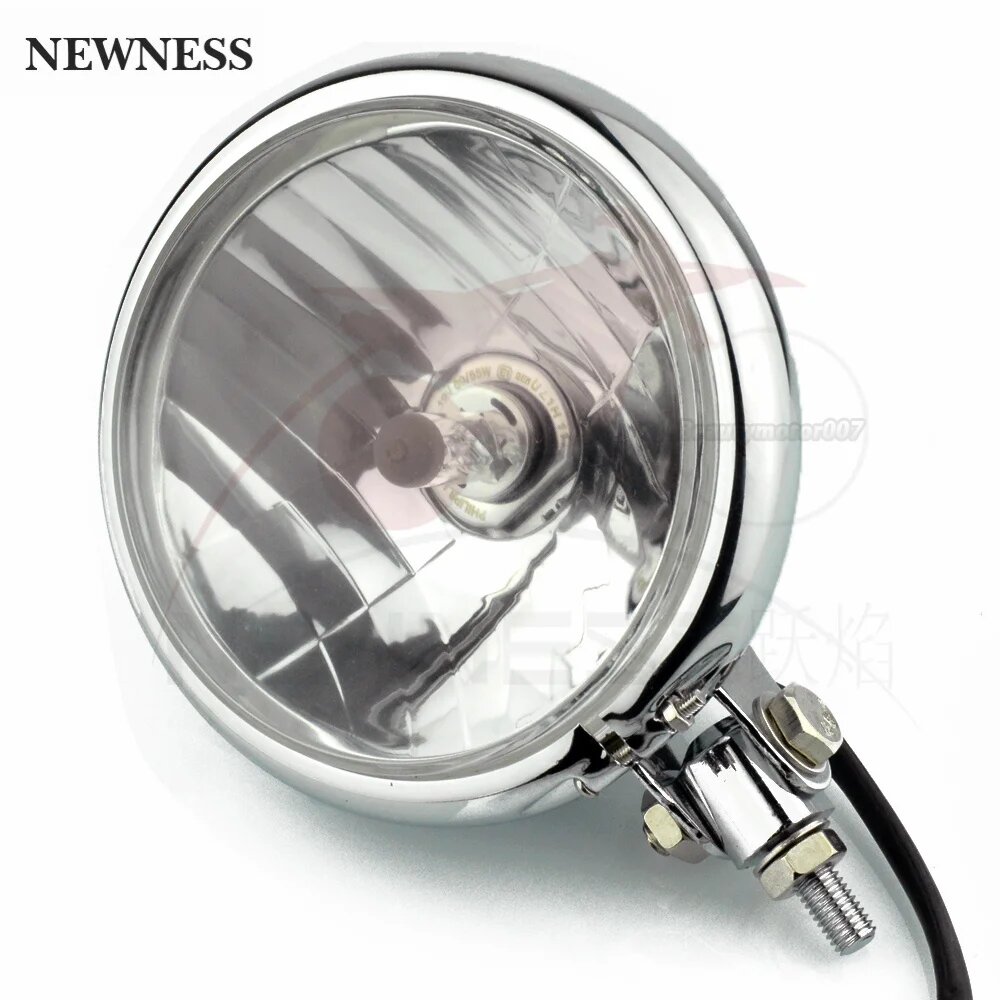 Фара для мотоцикла 5,75 дюйма 5 3/4 дюйма H4 12 В, винтажная фара Bates Style M10 с нижним креплением/боковым креплением, лампа для кафе чоппера Bottom Mount Chrome