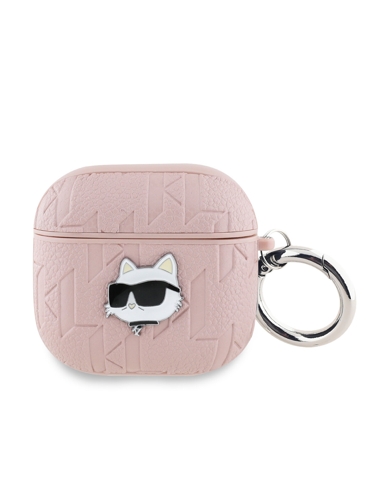 Lagerfeld для Airpods 4 чехол PU Saffiano Monogram with ring NFT Metal Head Choupette Pink