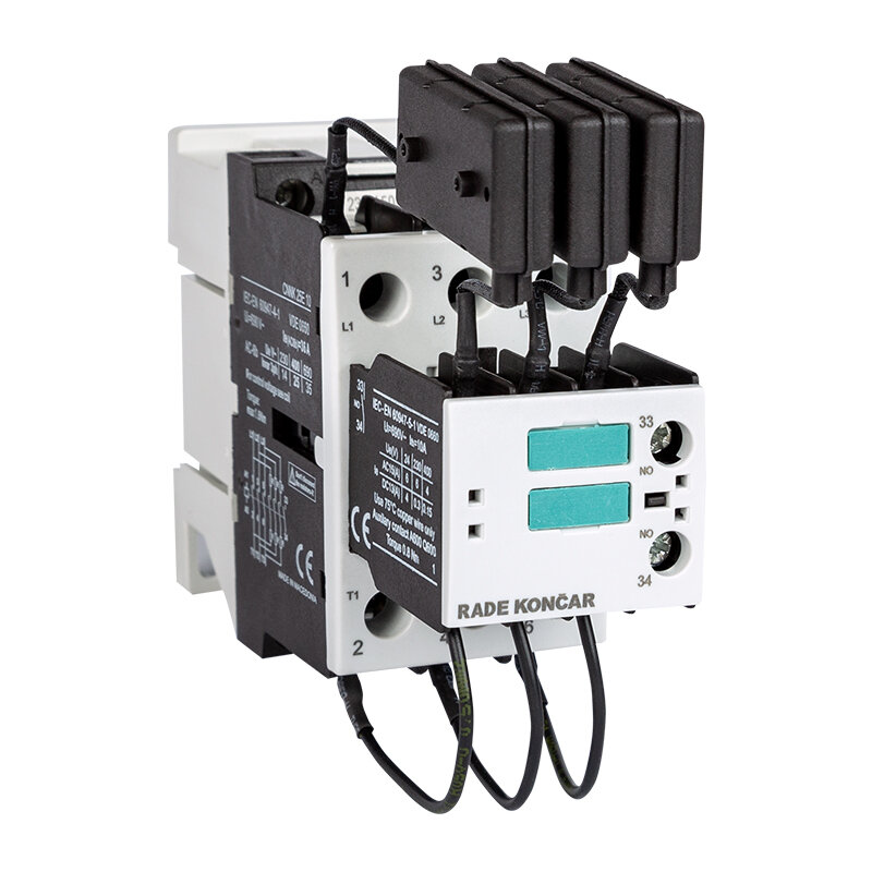 Контактор конденсаторный CNNK 25E 10N 230V 50/60Hz, 3P, 36A, 25kVAr встроенные доп. контакты 1NO Rade Koncar 6047616N