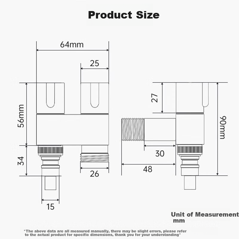 MEJUE Automatic Shut-off Brass Thickened Angle Valve for Washing Machine Faucet Z-05331