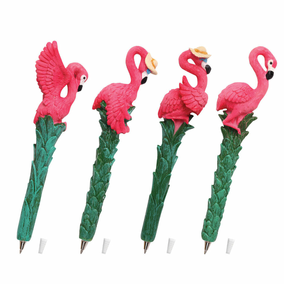 Ручка фигурная "фламинго", синяя, 4 дизайна ассорти, линия письма 0,5 мм, дисплей, BRAUBERG, 142760, 12 штук, 142760