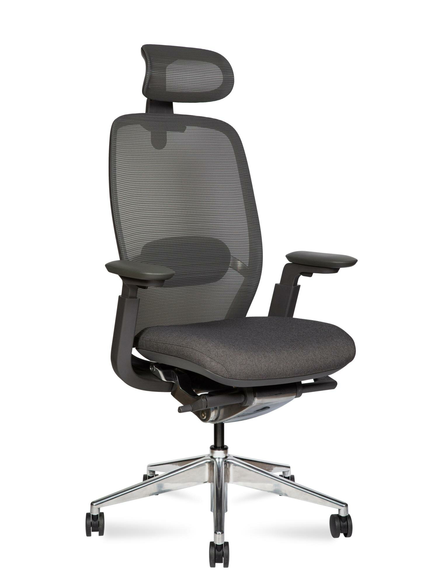 Кресло офисное Tesla Norden серый, ткань и металл, мягкое сиденье, с подлокотниками