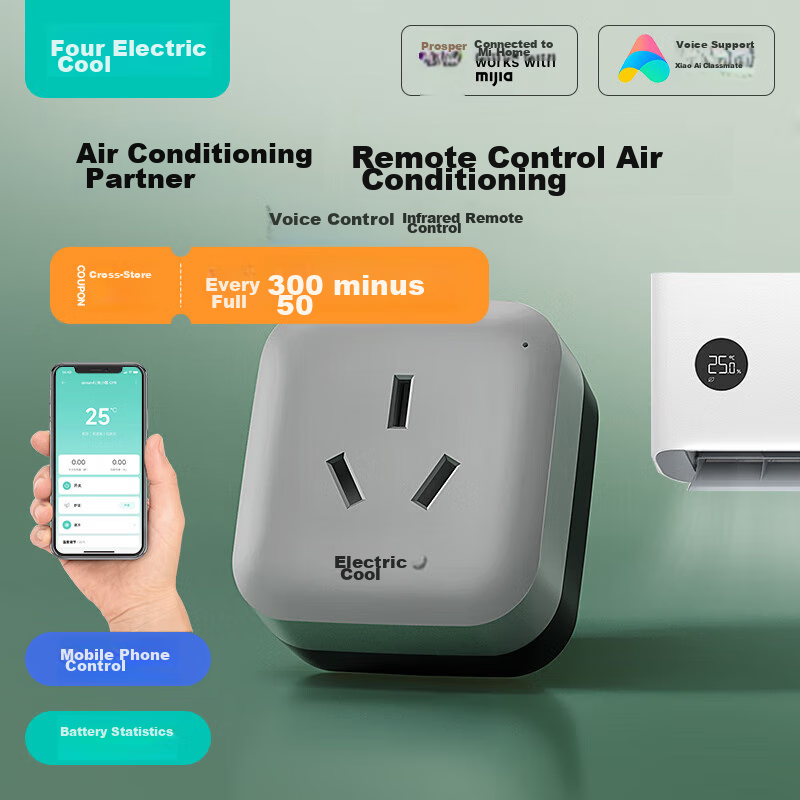 Gosund Smart Socket Companion for Air Conditioners, Integrated with Mijia APP, WiFi Remote Control, 16A Timer Switch, Power Consumption Statistics, Sleep Mode, CP6-Gray