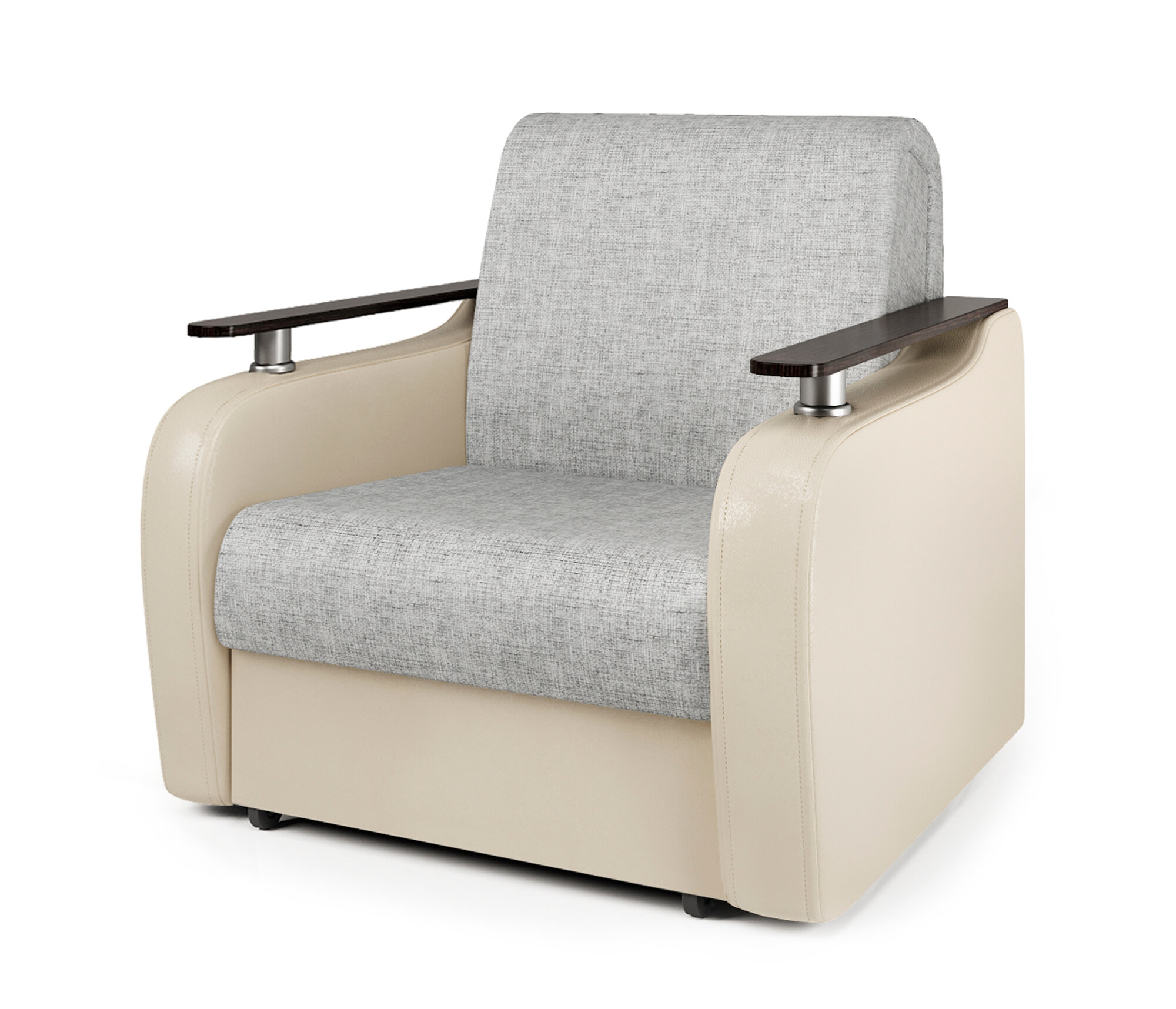 Кресло-кровать Шарм-Дизайн Гранд Д 70х194 см, аккордеон, раскладное кресло, экокожа бежевый и серый шенилл