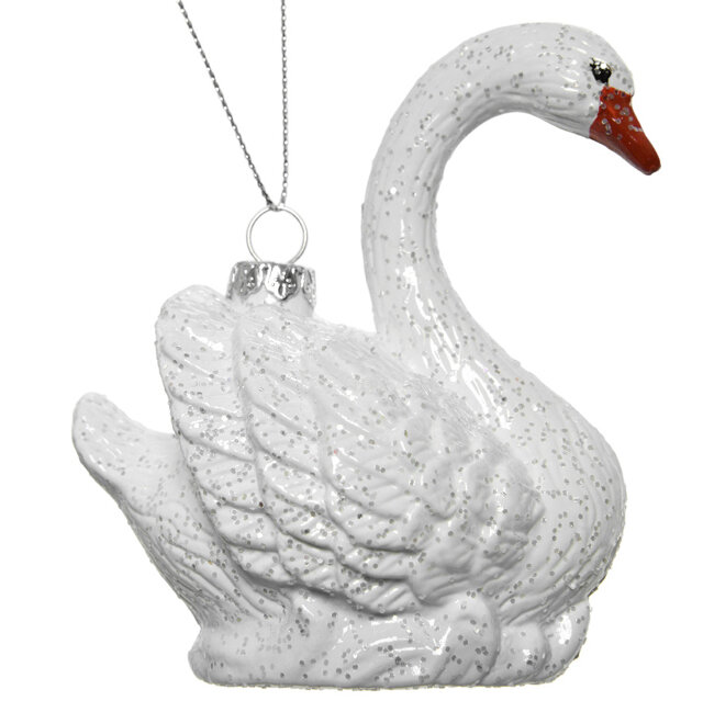Елочная игрушка Белый Лебедь 10 см, пластик, подвеска, Kaemingk, 027724