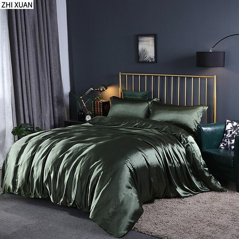 Комплект постельного белья ZHIXUAN, натуральный шелк, евростандарт, цвет зеленый