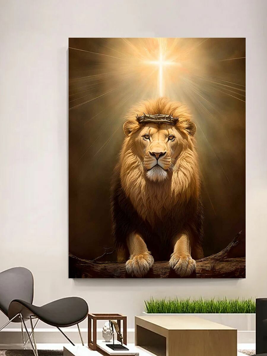 Картина со львами, Львы семья из коллекции "Семья", 60х80 см.