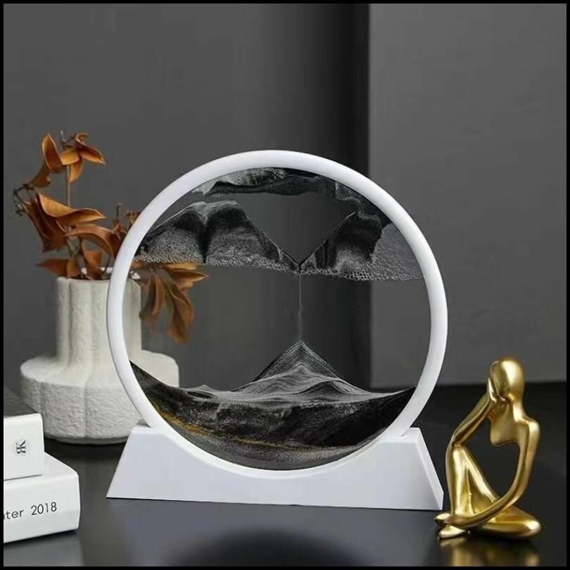 Песочная картина-антистресс 3D в белой оправе с движущимся черным песком