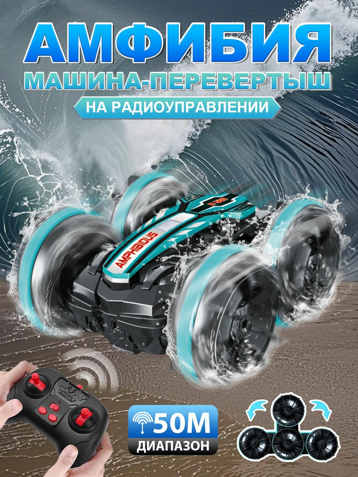 Радиоуправляемая машинка-амфибия перевертыш 360 для мальчиков 5 6 7 8 9 10 лет: Трюковая машина с полным приводом WD, игрушка-трансформер для воды и суши, Идеальный подарок ребенку на день рождения