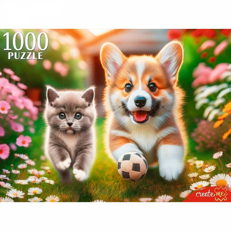 Пазл 1000 элементов Корги и британский котенок (РК) арт. ХП1000-8279