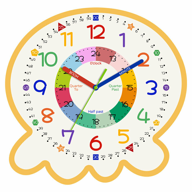Красочные настенные часы для обучения | Развивающие часы для детей 30x29 см | Бесшумные кварцевые часы без тиканья | Идеально для дома, гостиной или детской спальни