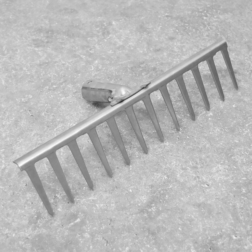 Грабли прямые 12 зубов нерж без черенка, садовые, прочные, с острыми зубьями