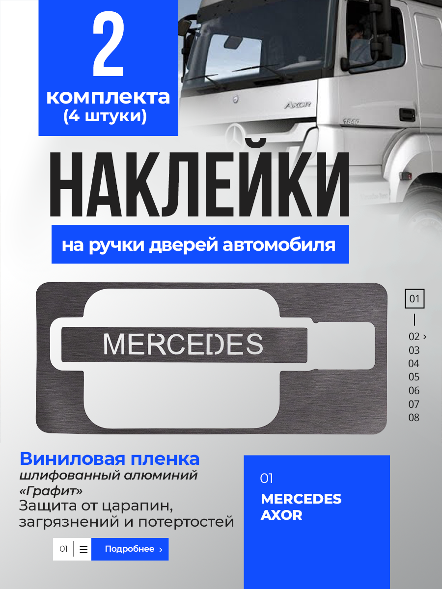 Накладки на ручки дверей пленка графит Мерседес Аксор / Mercedes Axor надпись Mercedes (вырез)