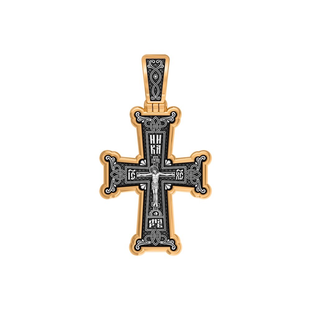 Крестик, серебро, 925 проба, золочение, чернение