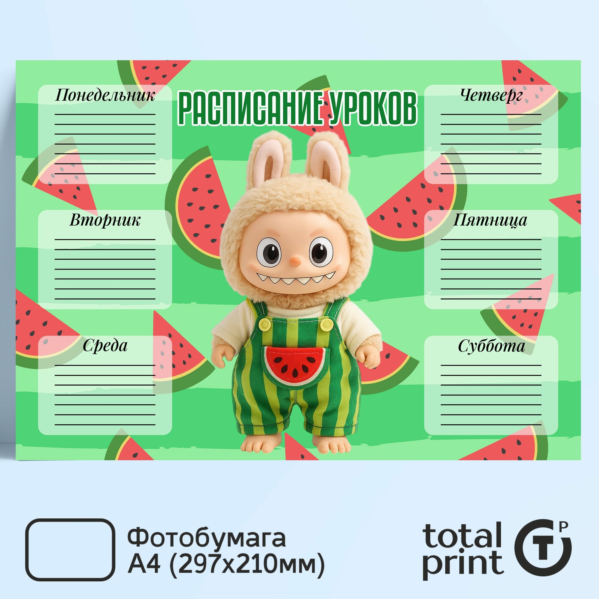 Школьное расписание уроков лабубу, А4, TotalPrint