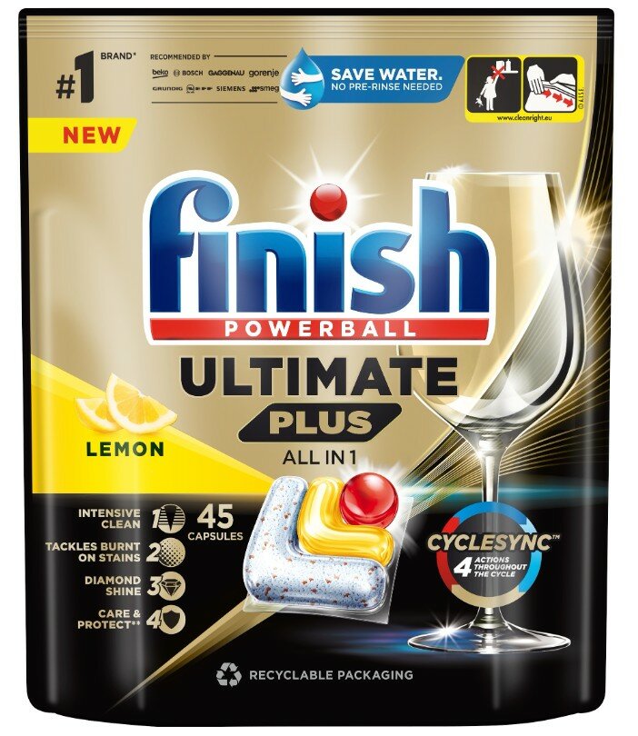 Капсулы FINISH ULTIMATE PLUS для посудомоечной машины, лимон 45 шт Лимон