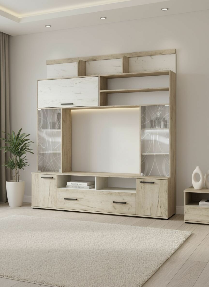 ARNIKA Стенка в гостиную Оскар, 190см, Дуб крафт серый, Дуб крафт белый