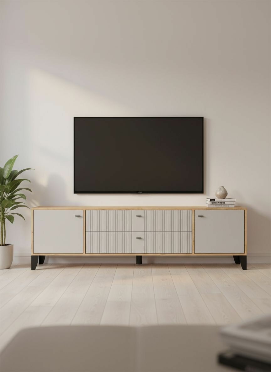 ARNIKA Тумба под телевизор в гостиную, 180см, Дуб крафт золотой, Сантьяго софт