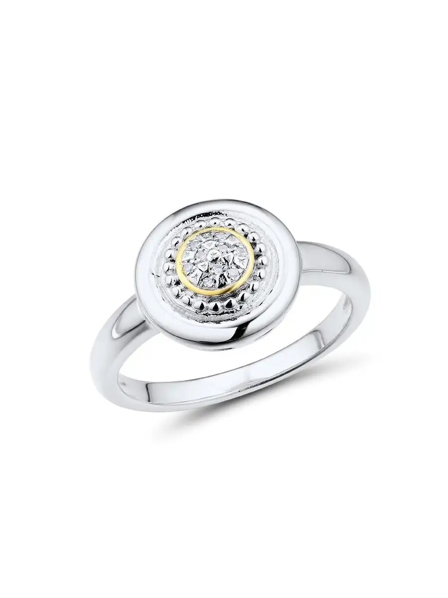 Кольцо тонкое, серебро, 925 проба, родирование, золочение, бриллиант