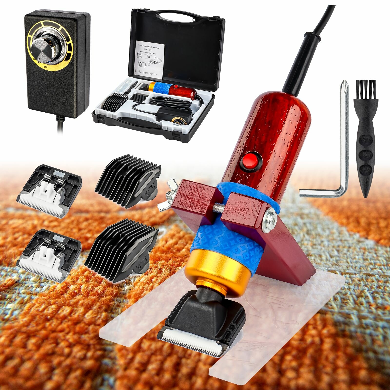 Триммер для ковров Машинки для стрижки тафтинга Регулируемая скорость резьбы по ковру 200 Вт,2 лезвия